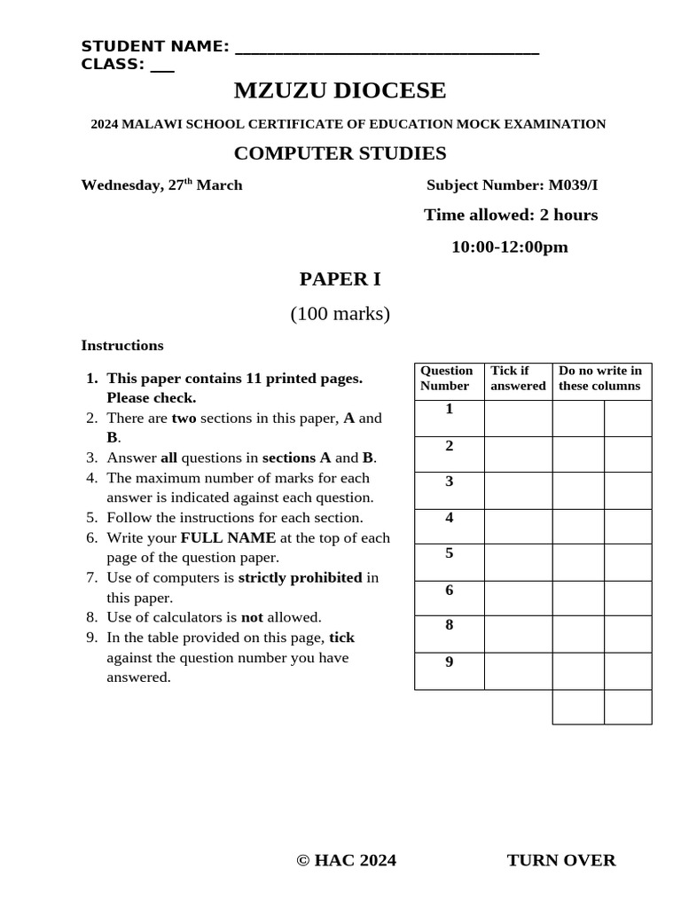 Computer Paper I 2024 Final | PDF | Ip Address | Osi Model