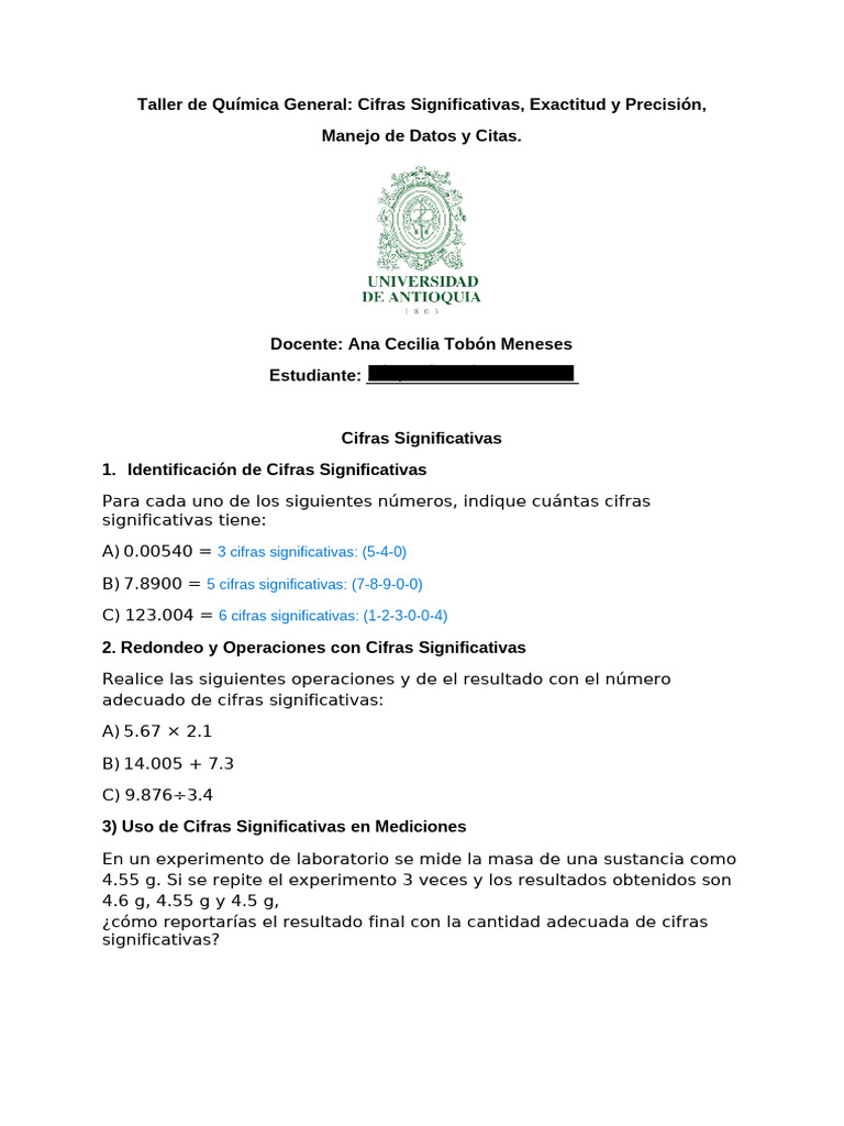 Cifras Significativas y Precisión en Química | PDF | Medición ...