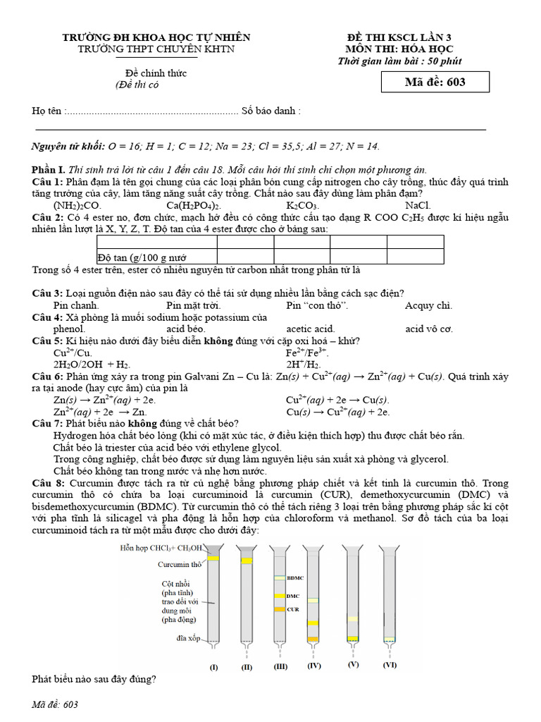 ĐỀ THI THỬ TN MÔN HÓA CHUYÊN KHTN LẦN 3-ĐỀ | PDF