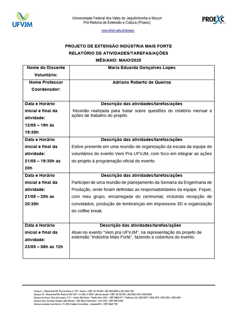 Cópia de RELATÓRIO MENSAL PROJ EXT IND MAIS FORTE | PDF