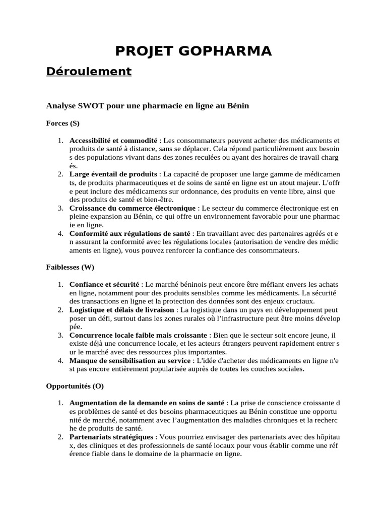 Analyse SWOT de Gopharma Bénin | PDF | Pharmacien | Commerce électronique