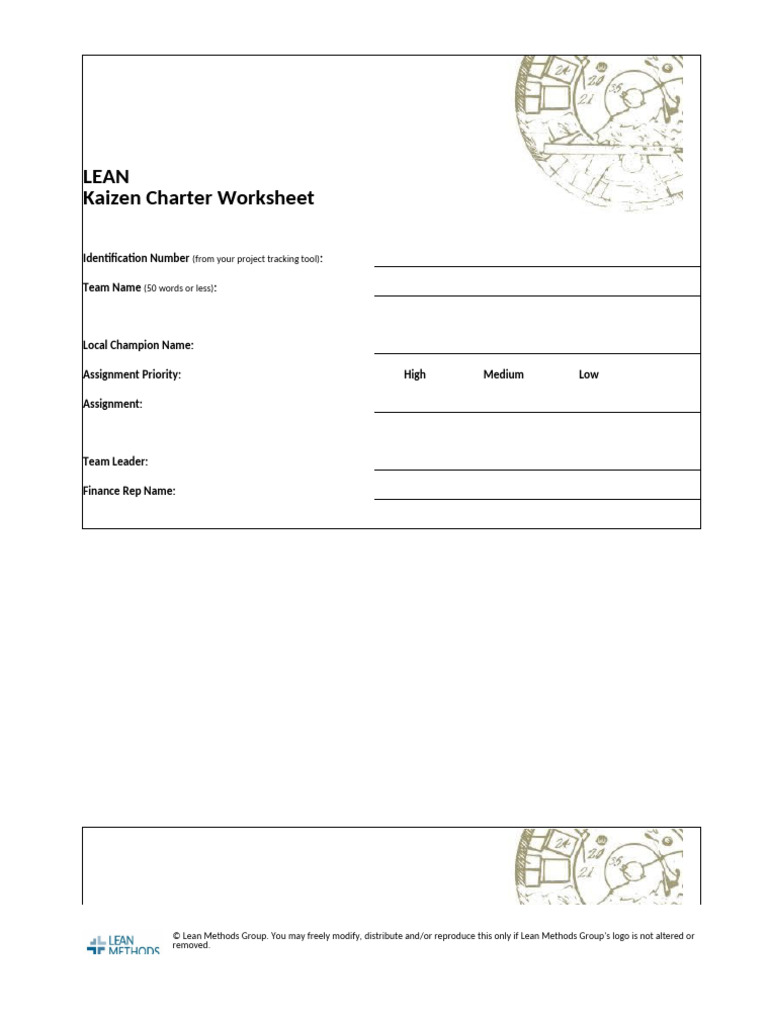 Lean Kaizen Charter Worksheet-1 | PDF | Lean Manufacturing | Business
