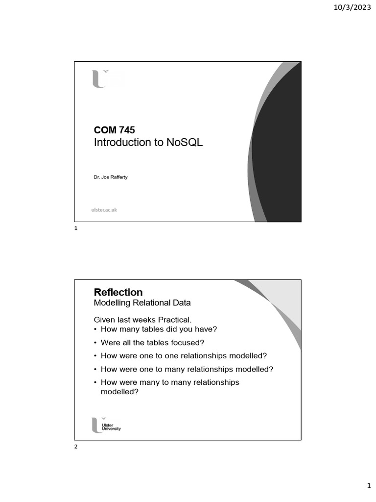 Lecture 3 - Introduction To NoSQL | PDF | No Sql | Databases