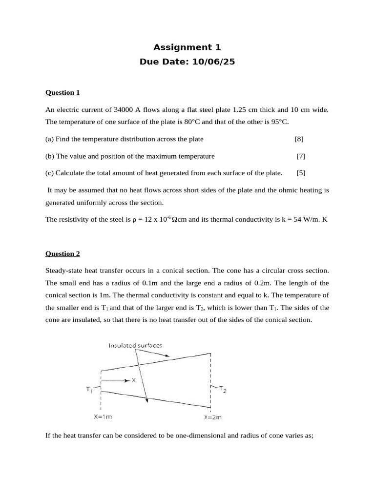 Heat Assignment 1 | PDF