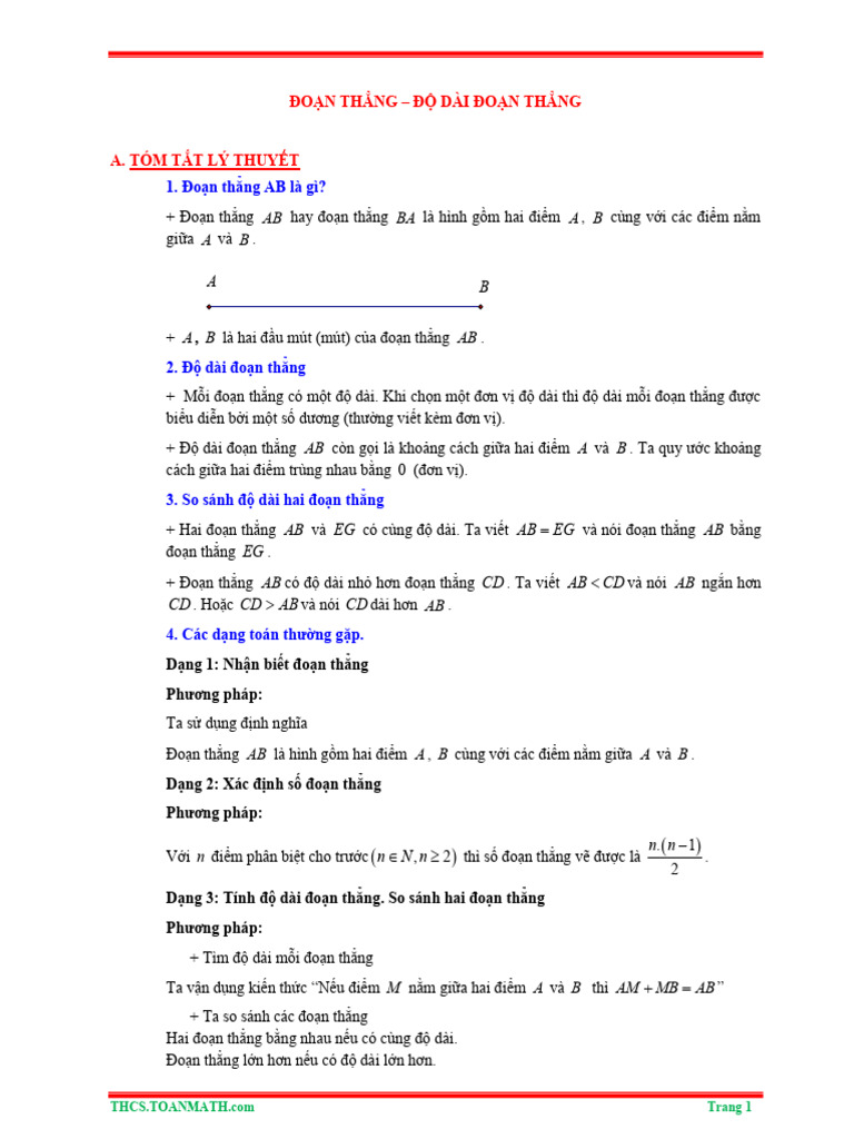 Tom Tat Ly Thuyet Va Bai Tap Trac Nghiem Doan Thang Do Dai Doan Thang | PDF