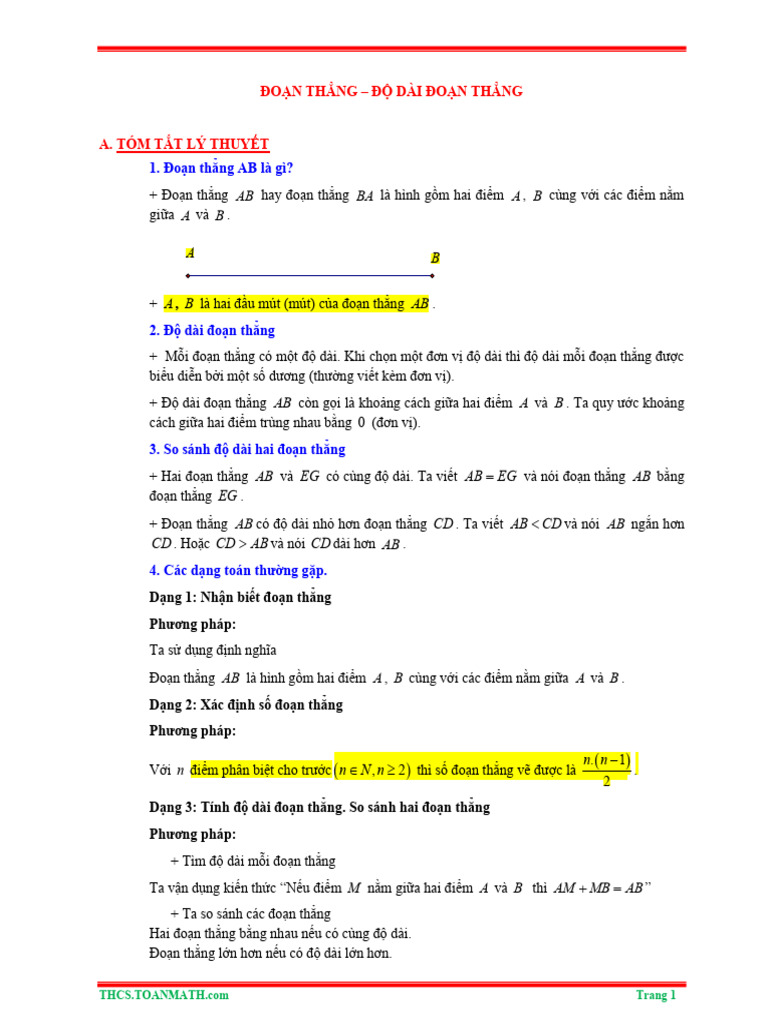 Tom Tat Ly Thuyet Va Bai Tap Trac Nghiem Doan Thang Do Dai Doan Thang | PDF