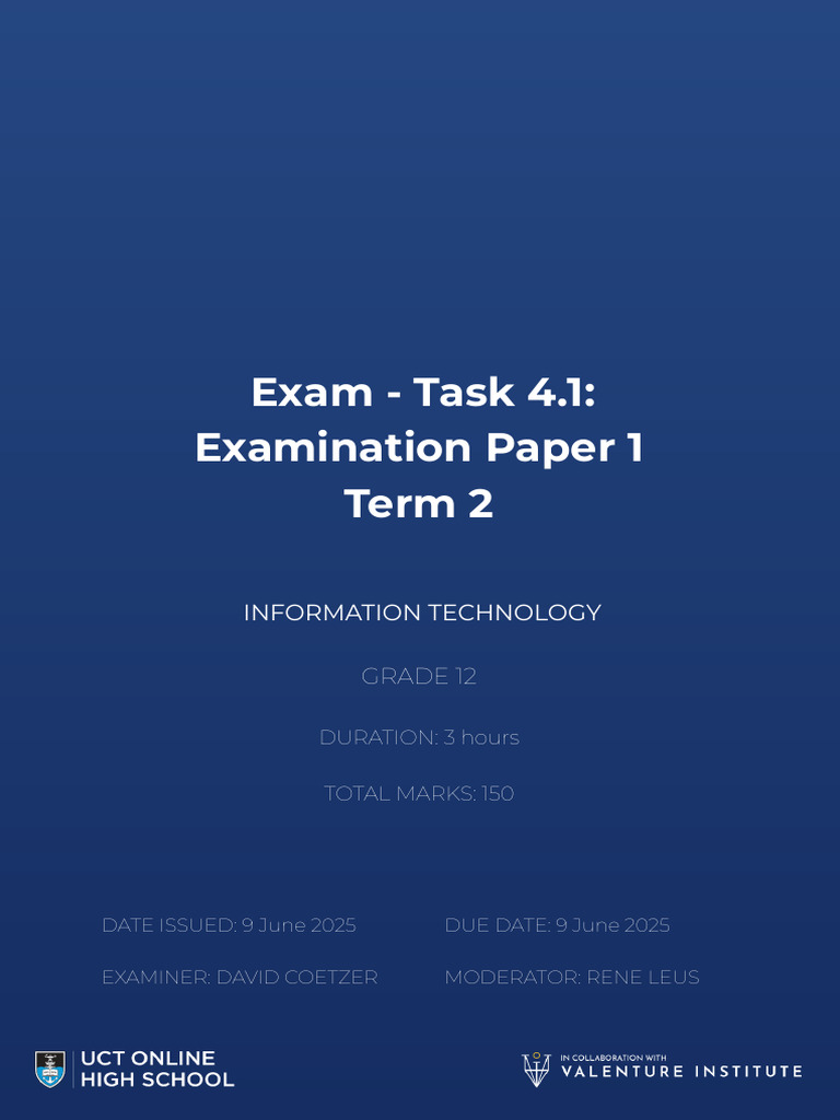 G12 ITterm 2 Mid Year Exam Question Paper Paper 1 | PDF | Class ...