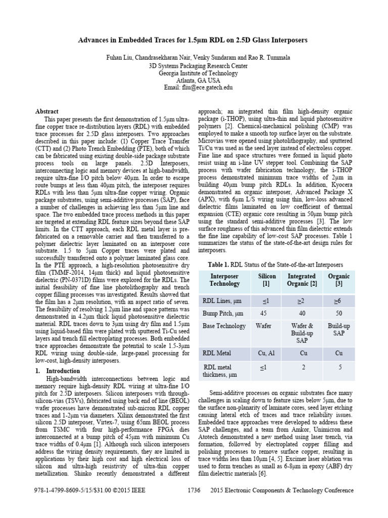 1.5µm RDL Advances for 2.5D Interposers | PDF | Photolithography ...