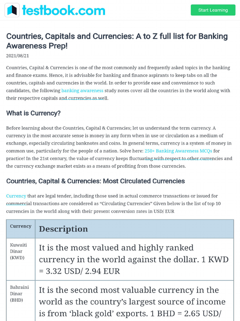 Countries Capitals Currencies | PDF