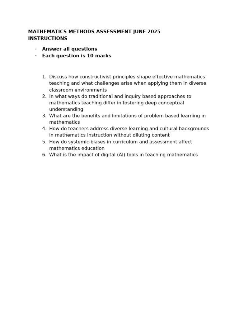 Mathematics Methods Assessment June 2025 | PDF