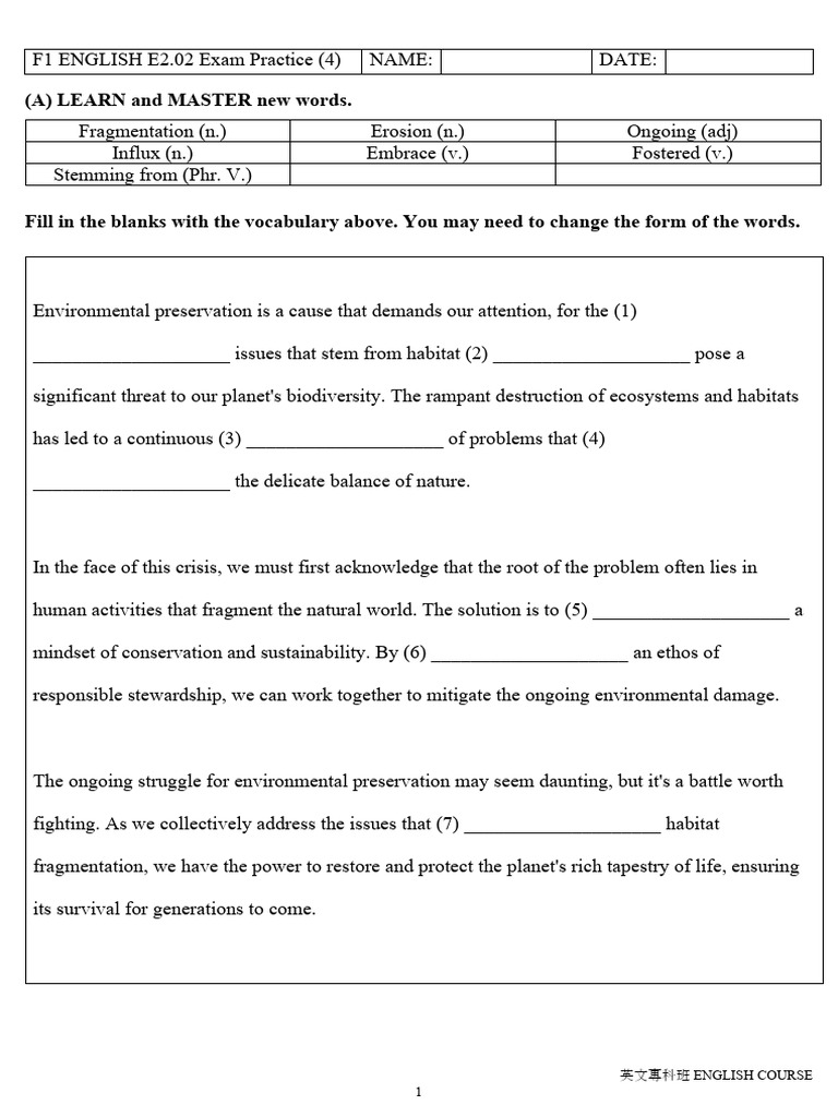 F1 English Exam Practice Exercises | PDF | Multiculturalism