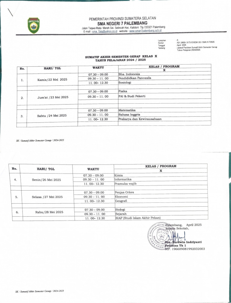Jadwal Sas Genap Kls X TP 2425 | PDF