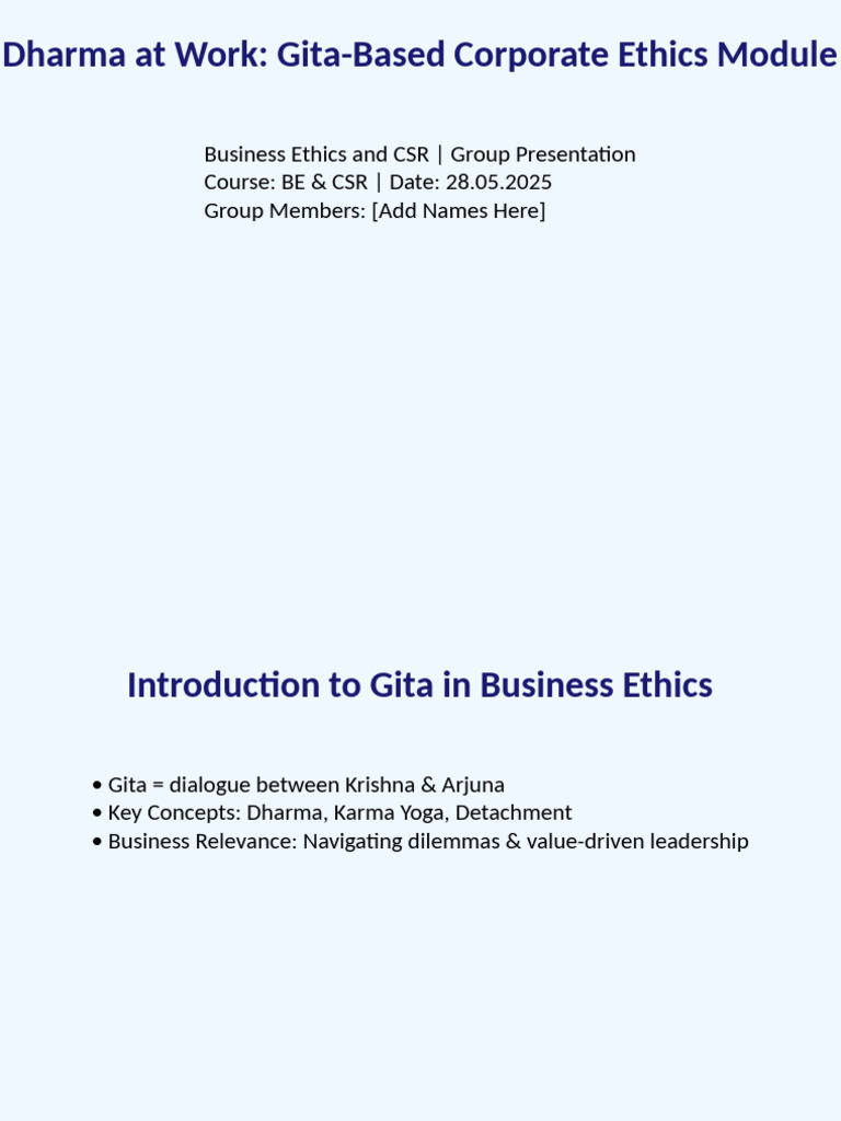 Gita Ethics Training Module Presentation | PDF