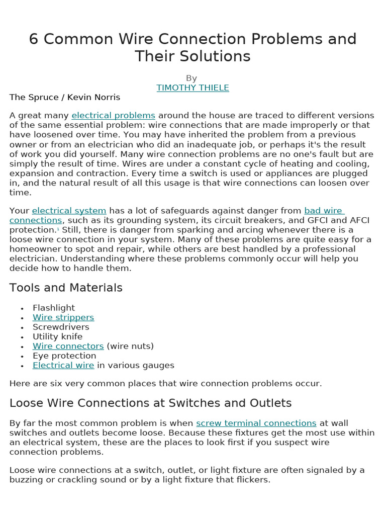6 Common Wire Connection Problems and Their Solutions | PDF ...