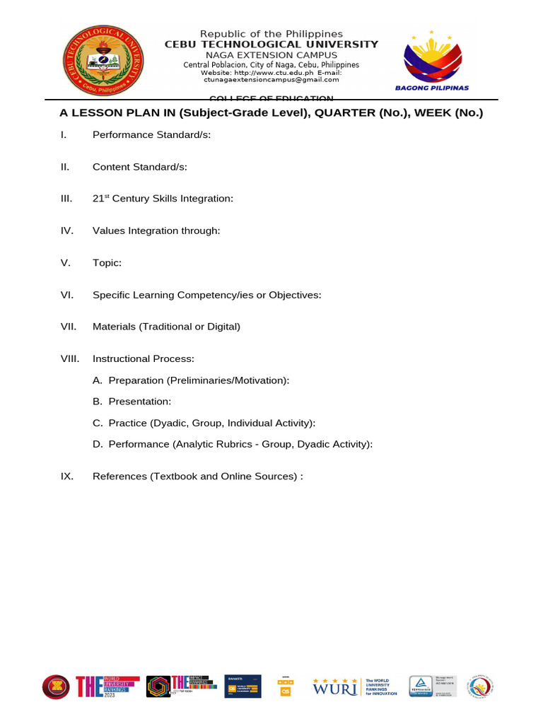Template Lesson Plan FS1 FS2 | PDF