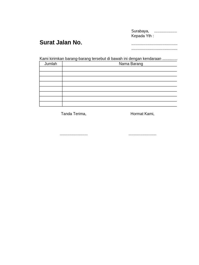 Contoh Format Surat Jalan Barang | PDF