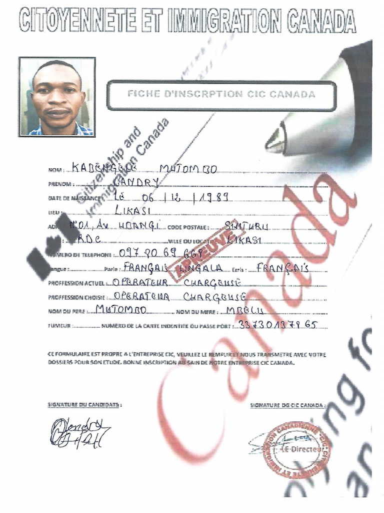 Fiche D'inscription Cic Kabengele Mutombo Landry - 023222 | PDF