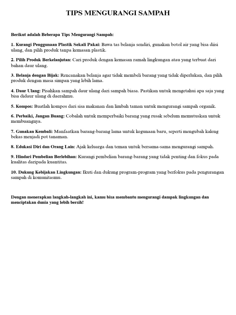 Tips Mengurangi Sampah - Docx 20241102 115919 0000 | PDF