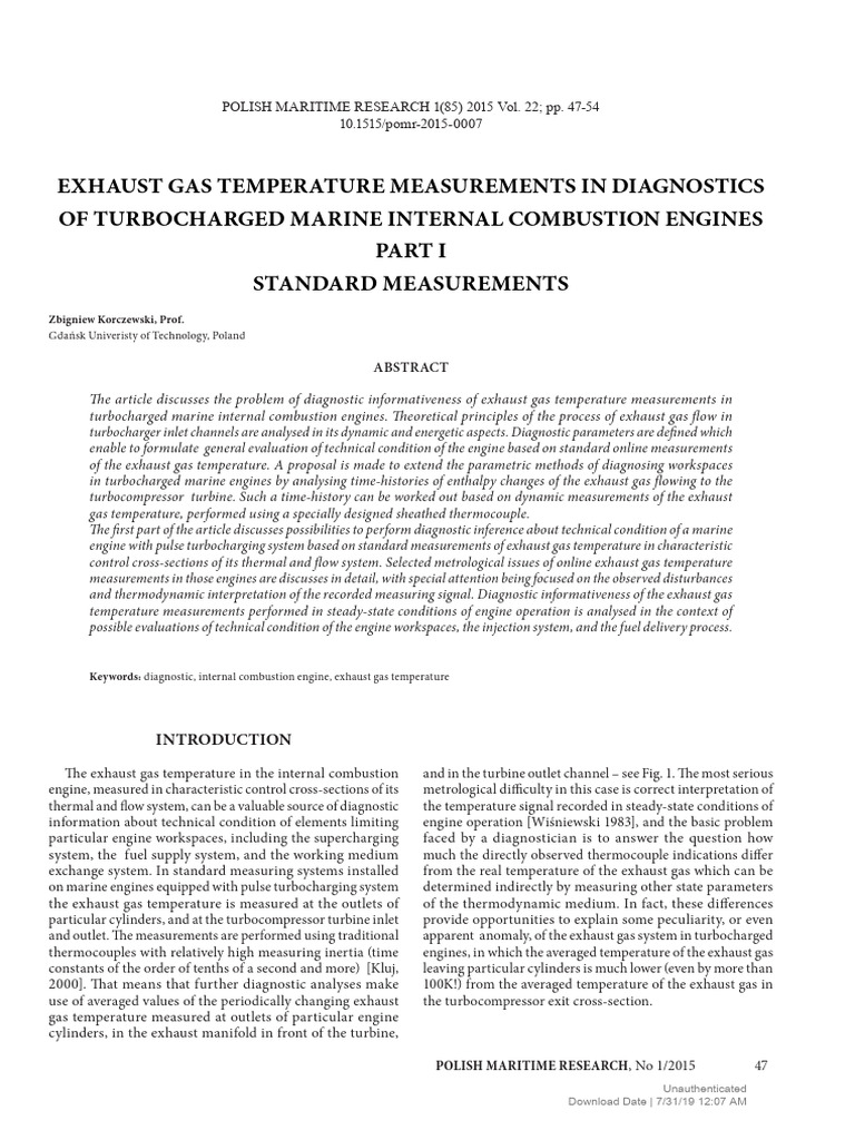 Exhaust Gas Temperature Measurements in Diagnostics of Turbocharged ...