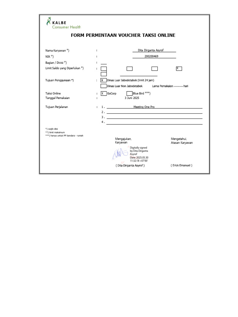 Formulir Permintaan Voucher Taksi | PDF