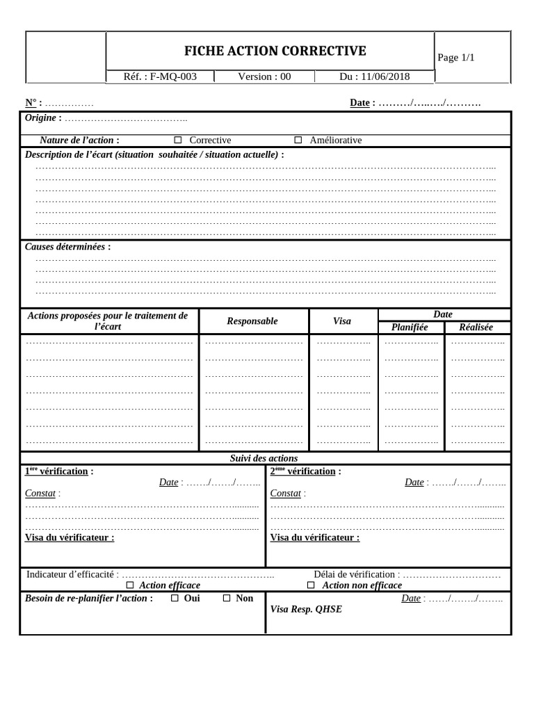Fiche Actions Correctives | PDF