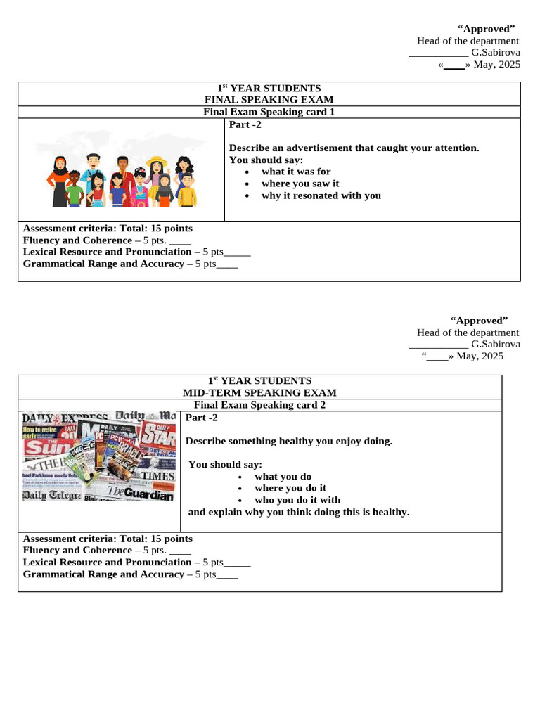 Final - Speaking Cards - 2 Semseter | PDF | Fluency | Cognitive Science