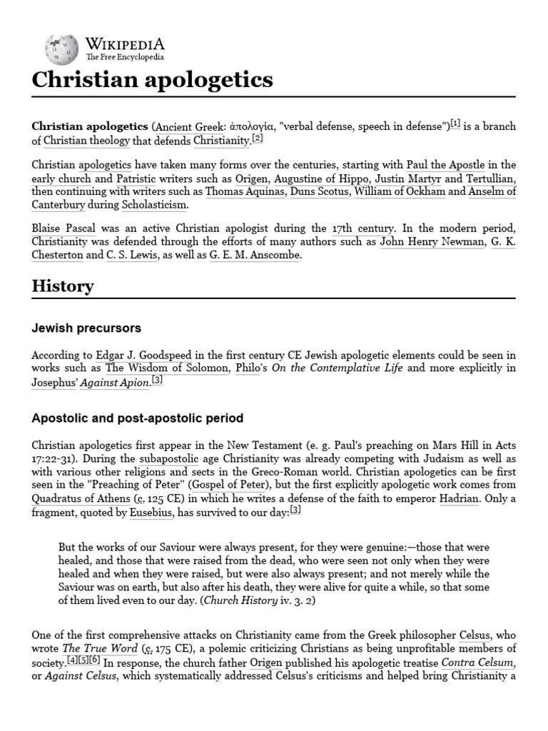 Christian Apologetics - Wikipedia | PDF | Christian Apologetics | Creationism