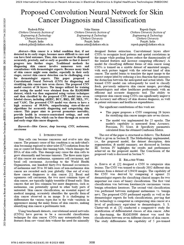 Proposed Convolution Neural Network For Skin Cancer Diagnosis and ...