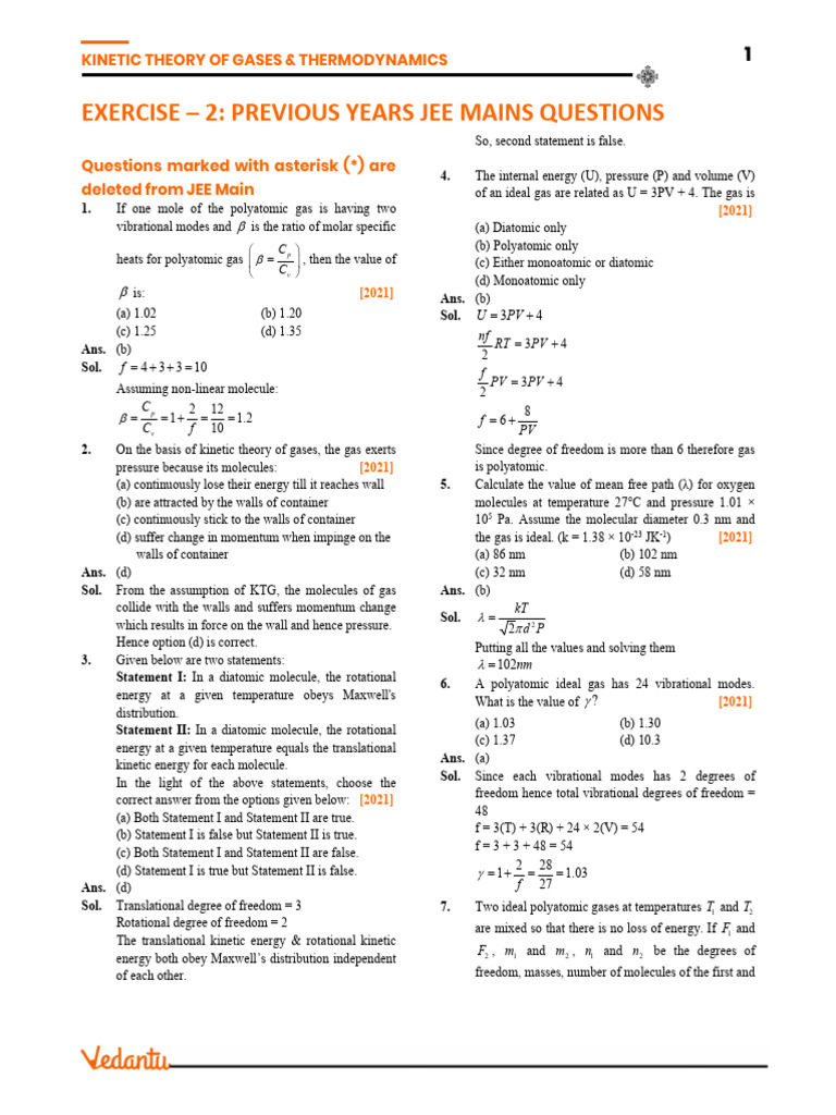KTG & Thermodynamics EX-2 | PDF | Gases | Temperature