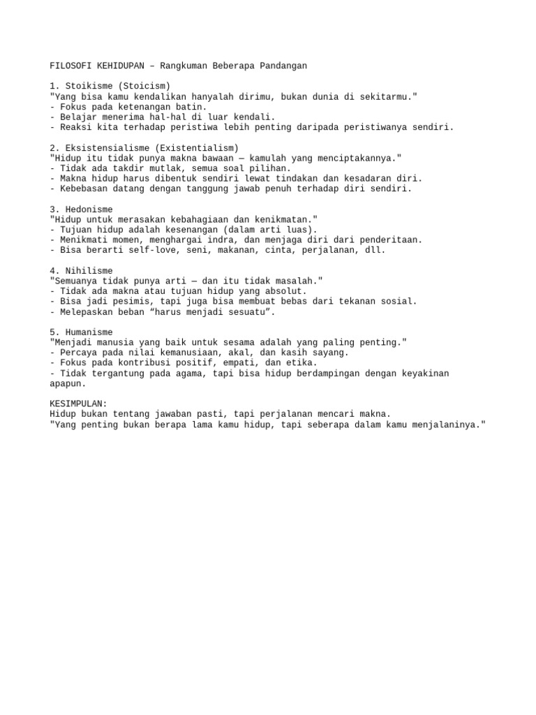 Filosofi Kehidupan: Pandangan Utama | PDF
