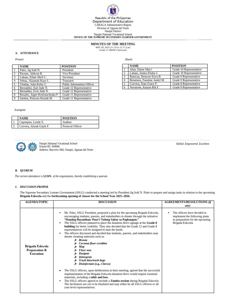 First SSLG Meeting The Preparation For S.Y 2055 2026 | PDF