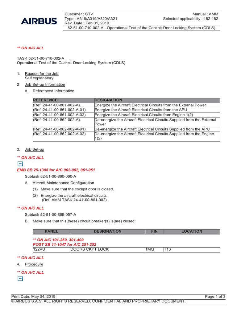 AMM PK-GQQ Operational Test of The Cockpit-Door Locking System (CDLS ...