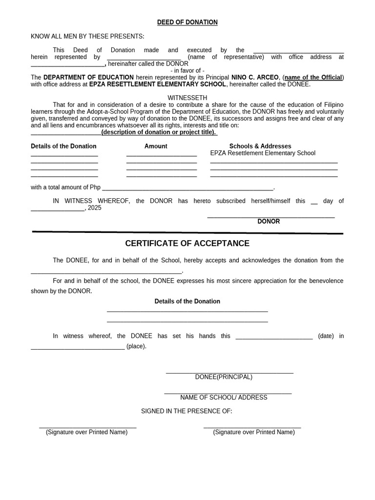 Deed - of - Donation Acceptance Form 1 | PDF | Real Property Law ...