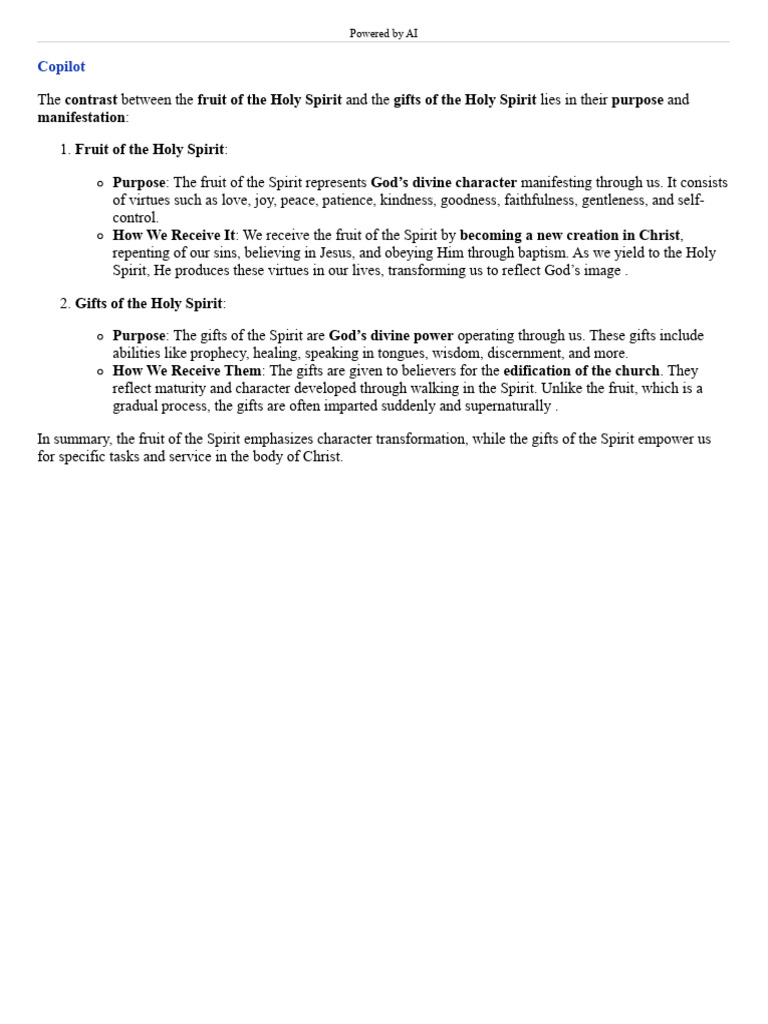 Fruit Versus Gifts of The Holy Spirit | PDF