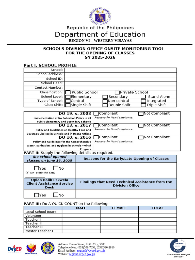 Opening of Classes Monitoring Tool v2. 1 | PDF | Teachers | Learning