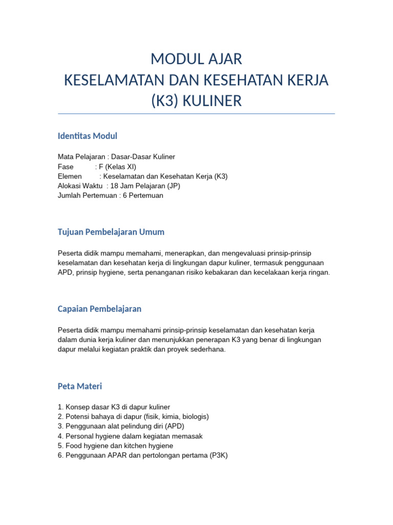 Modul K3 Kuliner KelasXI | PDF