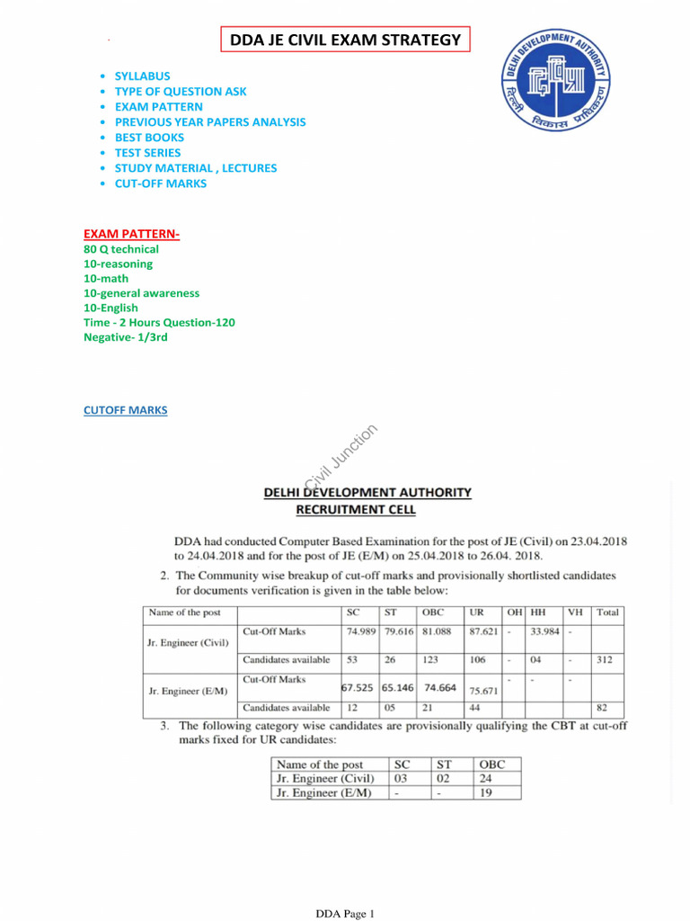 DDA JE Civil Exam Syllabus Overview | PDF | Beam (Structure) | Concrete
