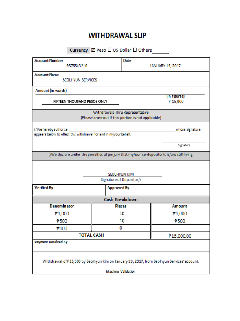 Withdrawal Slip | PDF