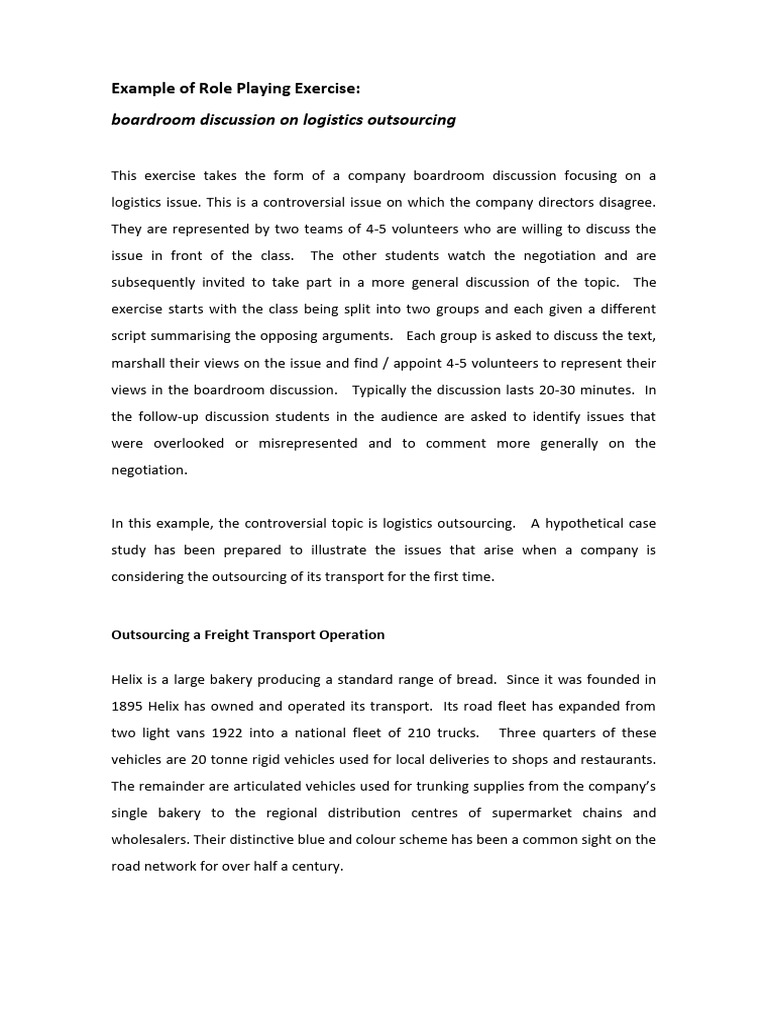 Logistics Outsourcing Role Play Exercise | PDF | Transport | Outsourcing