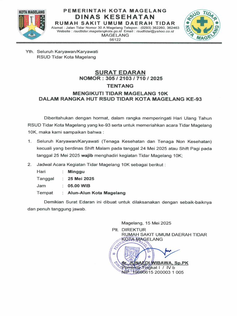 Surat Edaran Tidar Magelang 10K | PDF