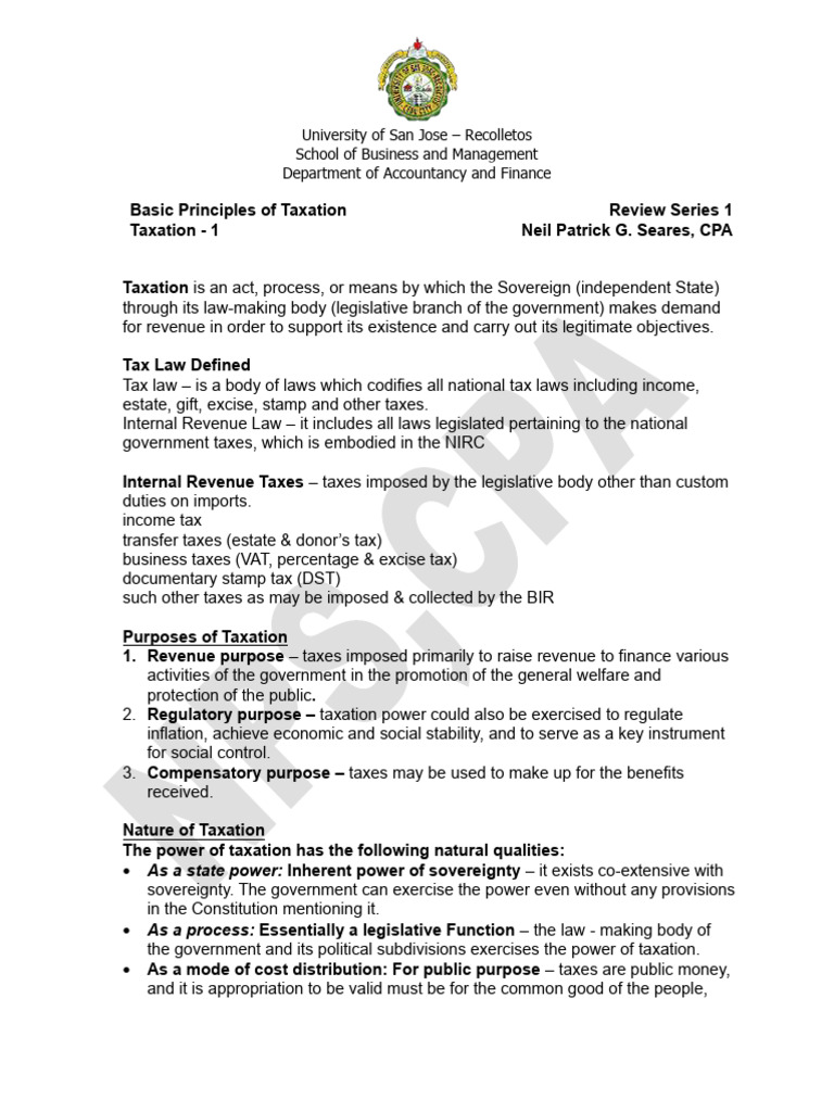 Basic Taxation Principles Overview | PDF | Taxes | Taxation In The ...