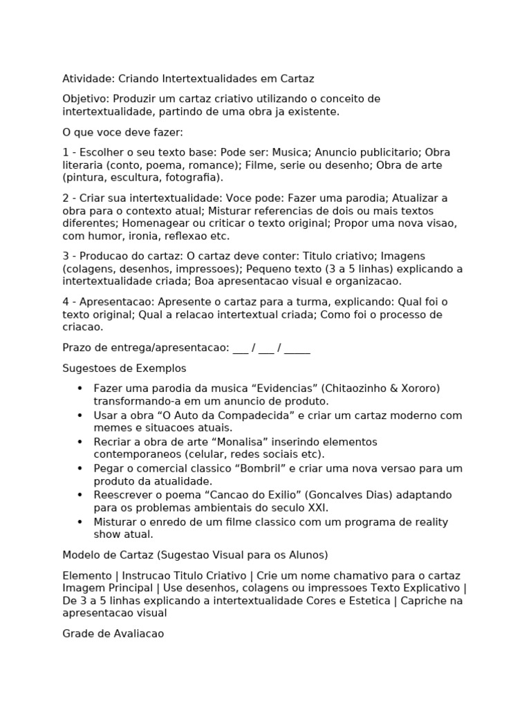 Intertextualidade Cartaz | PDF