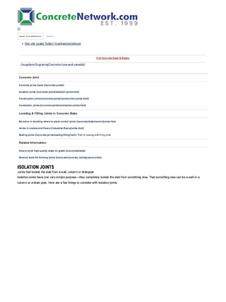 Concrete Isolation Joints - Concrete Network | PDF