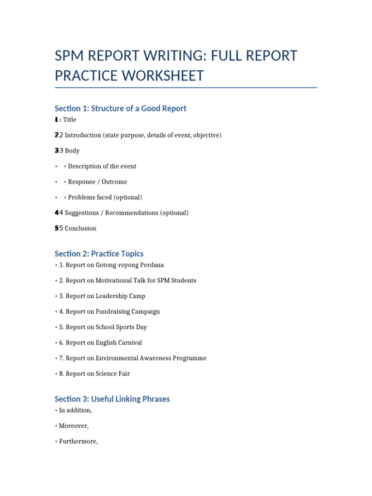 SPM Report Writing Guide and Practice | PDF
