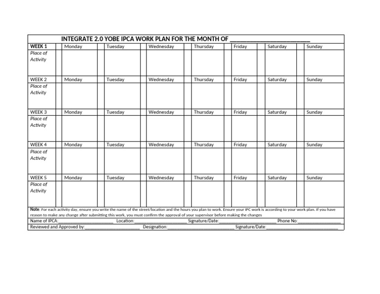 IPCA Internship Monthly Work Plan | PDF