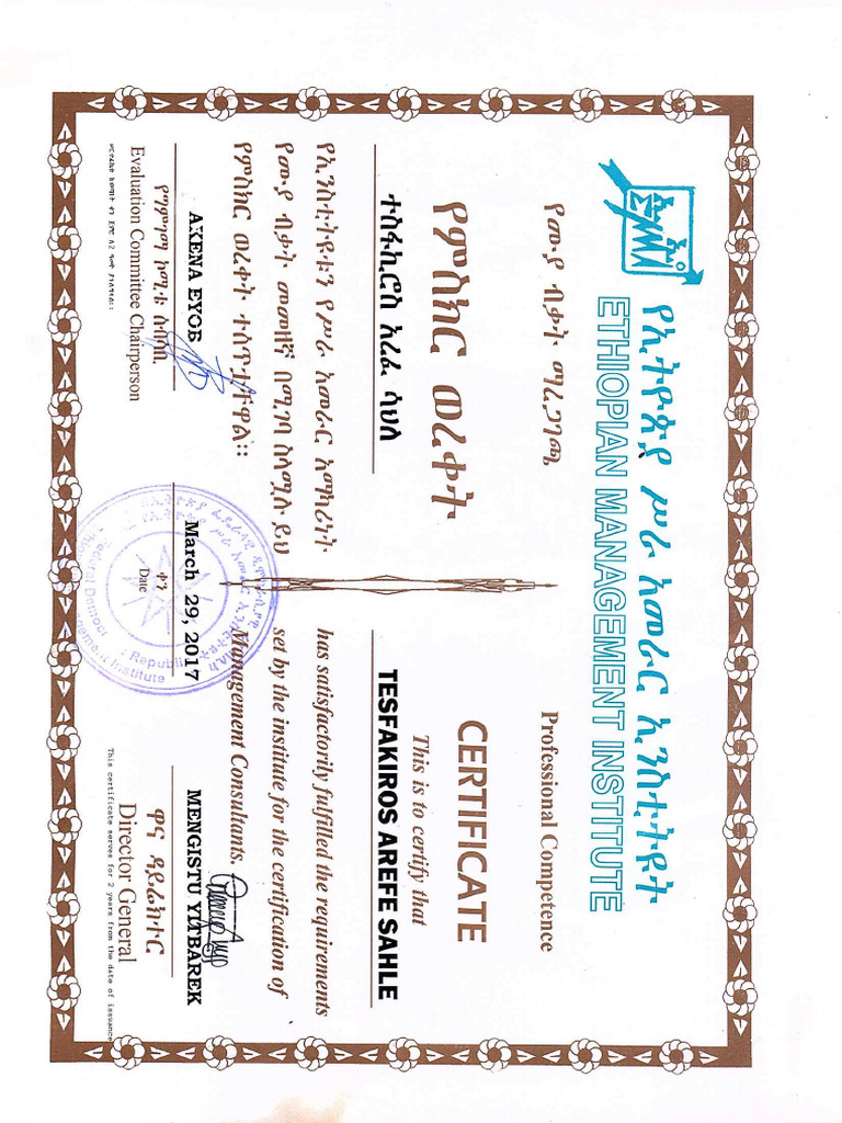 Tesfakiros EMI Certification | PDF