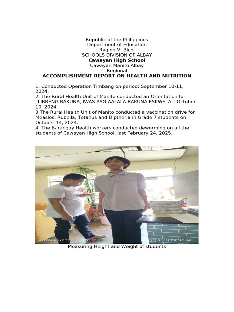 Accomplishment Report On BKD | PDF