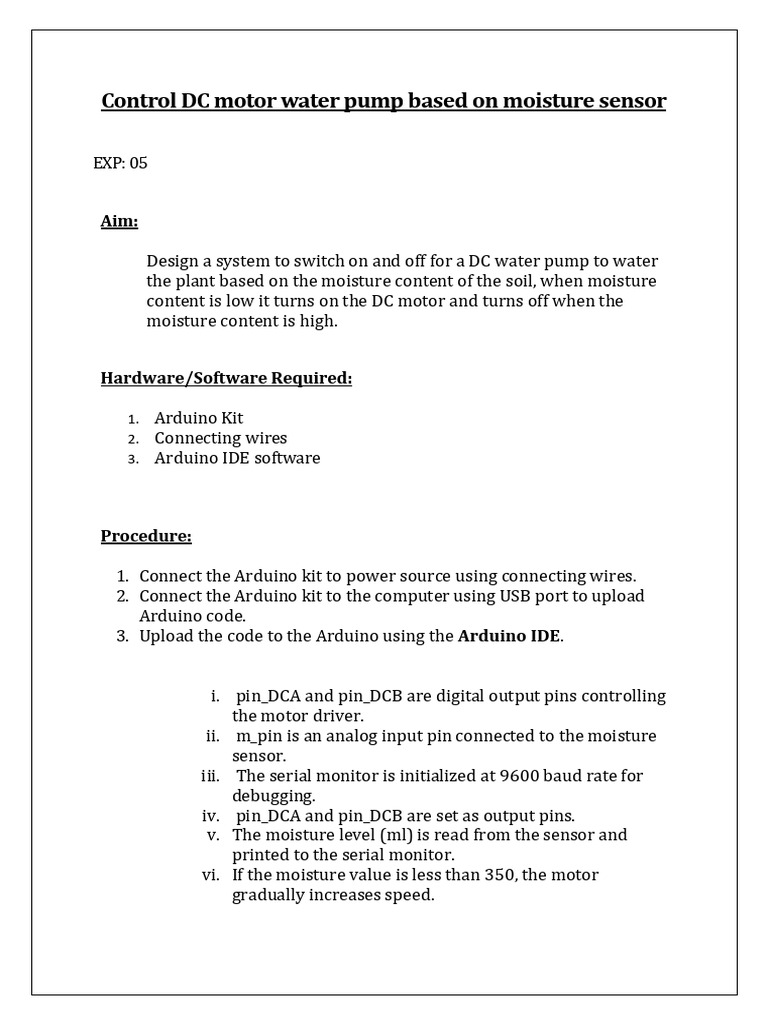 Control DC Motor Water Pump Based On Moisture Sensor | PDF | Arduino | Electrical Engineering