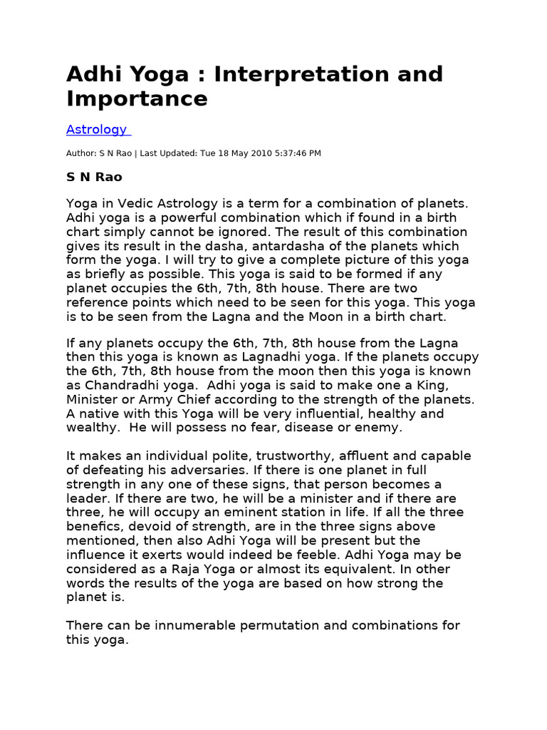 Adhi Yoga Interpretation and Importance | PDF | Planets In Astrology ...