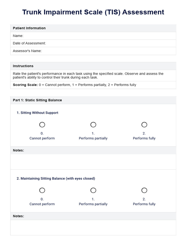 Trunk Impairment Scale Tis Assessment | PDF
